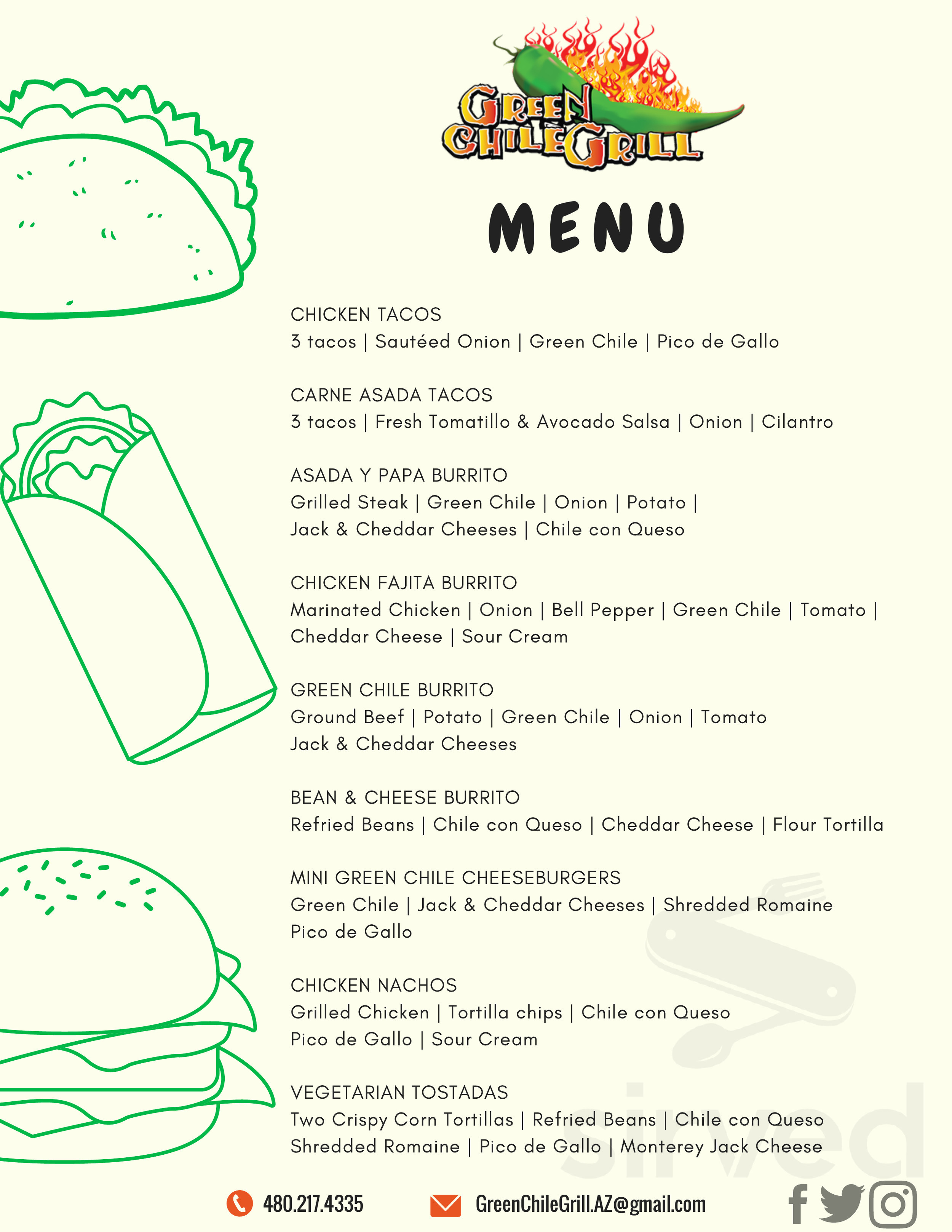 Menu - Phoenix AZ's Green Chile Grill | Sirved