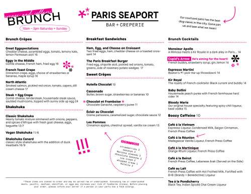 Paris Seaport Bar + Creperie menu in Boston, Massachusetts, USA