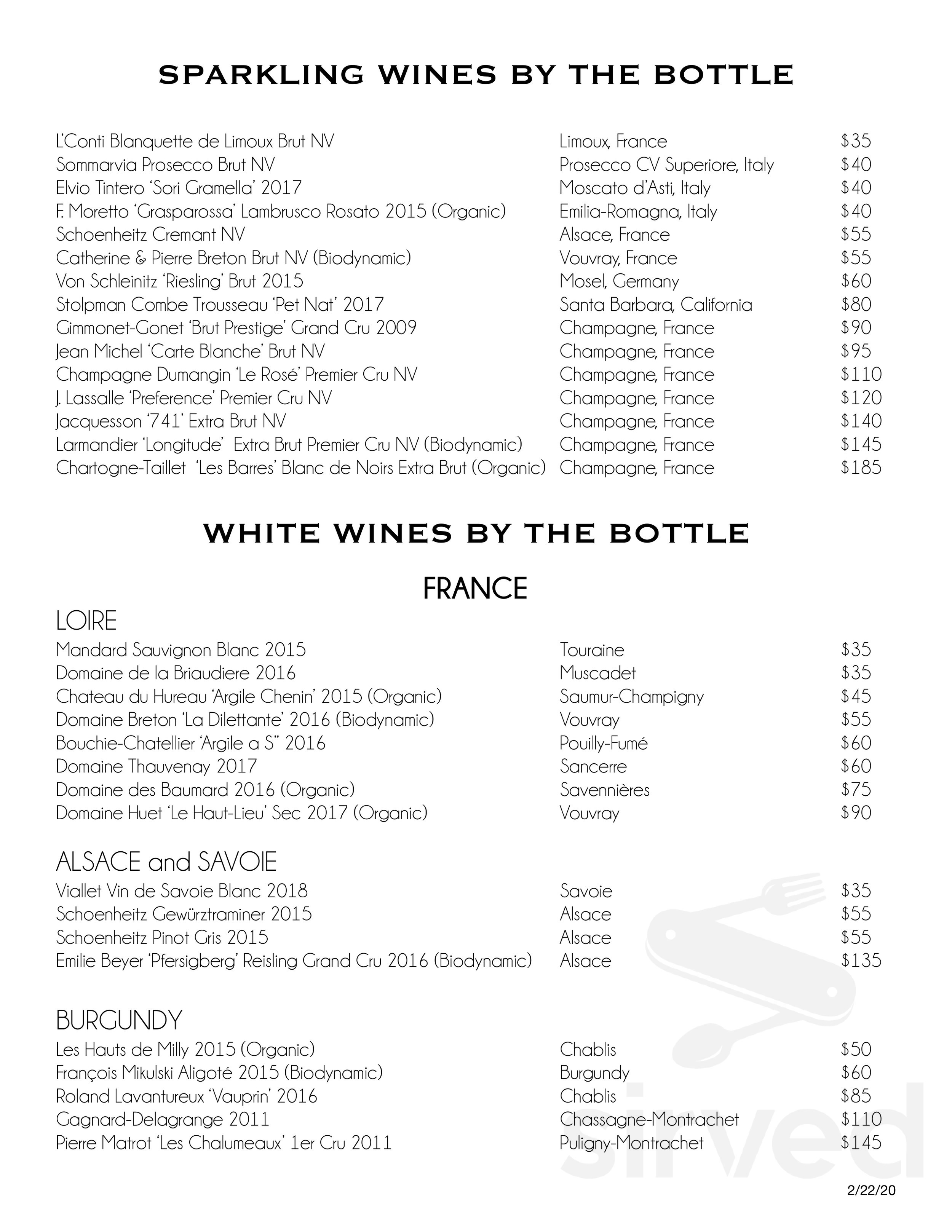 Vora Restaurant European menu in Wichita, Kansas, USA