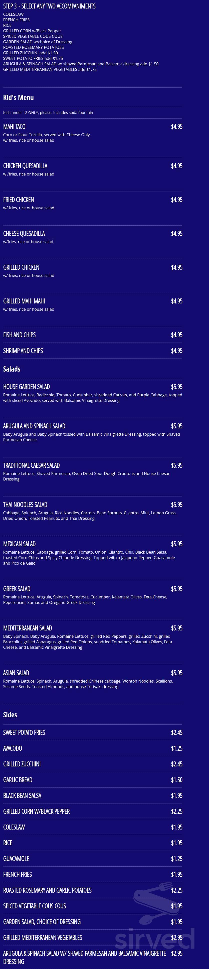 Blue Salt Fish Grill menu in Torrance, California, USA
