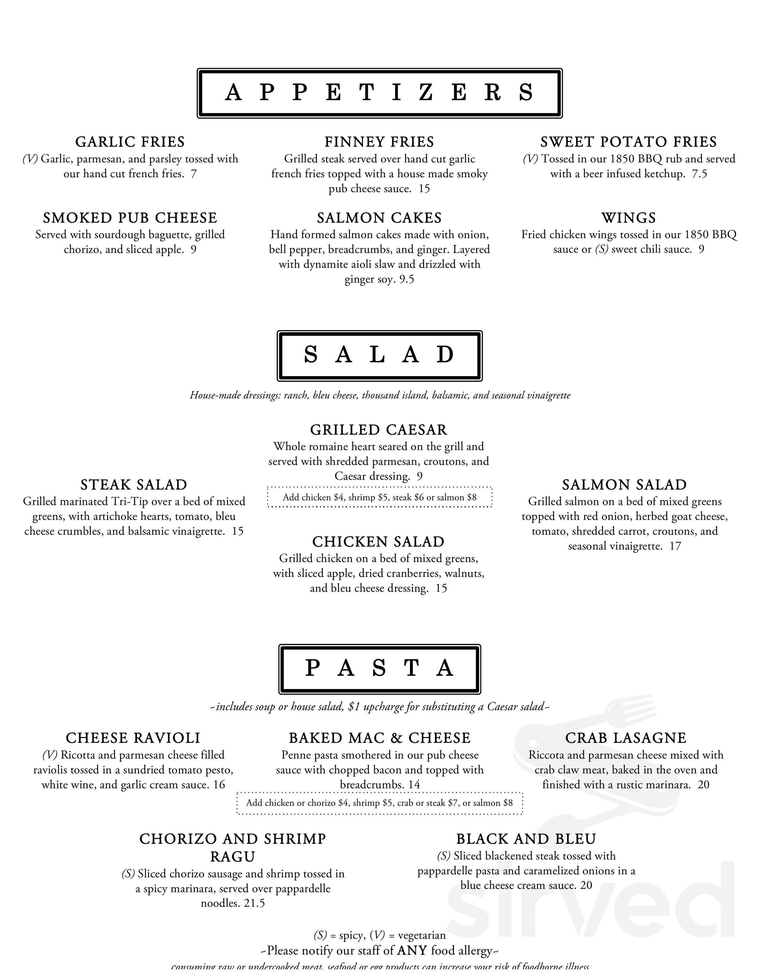 1850 Restaurant and Brewery menu in Mariposa, California, USA