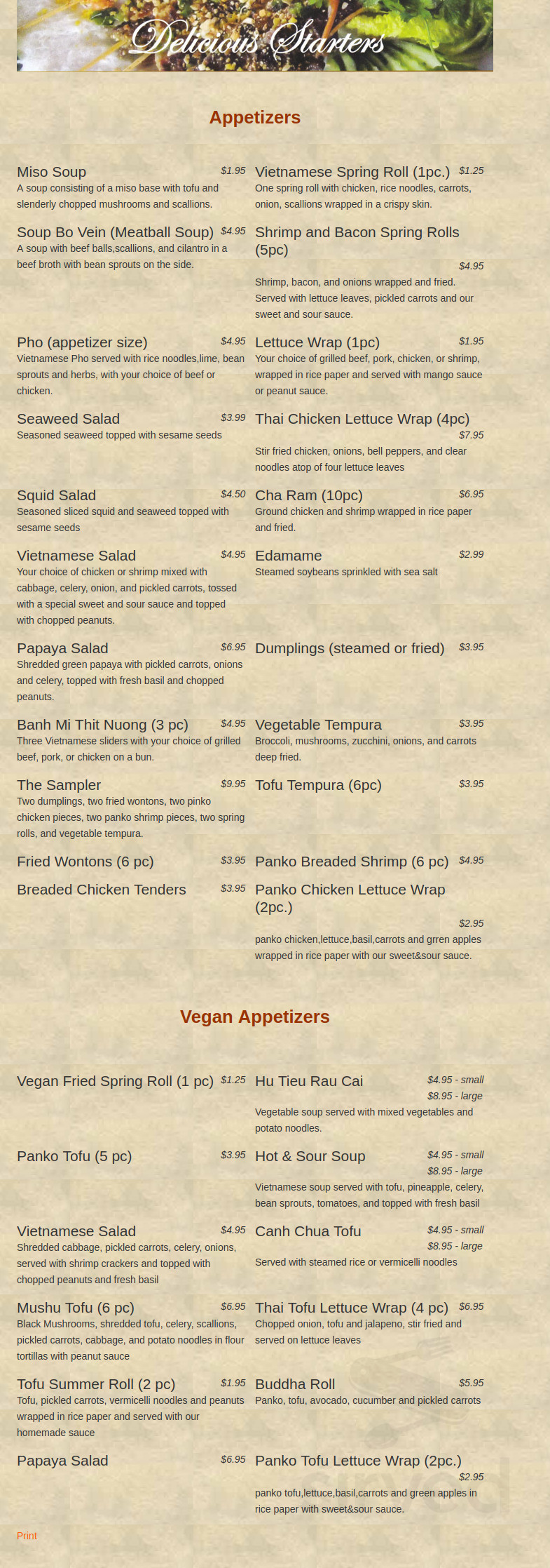 Cam Ranh Bay menu in Banner Elk, North Carolina, USA