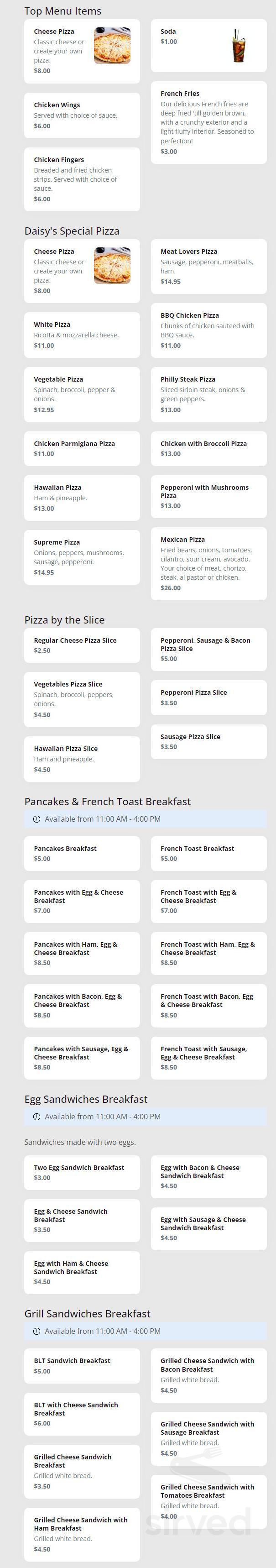 Daisy's Pizza menu in The Bronx, New York, USA