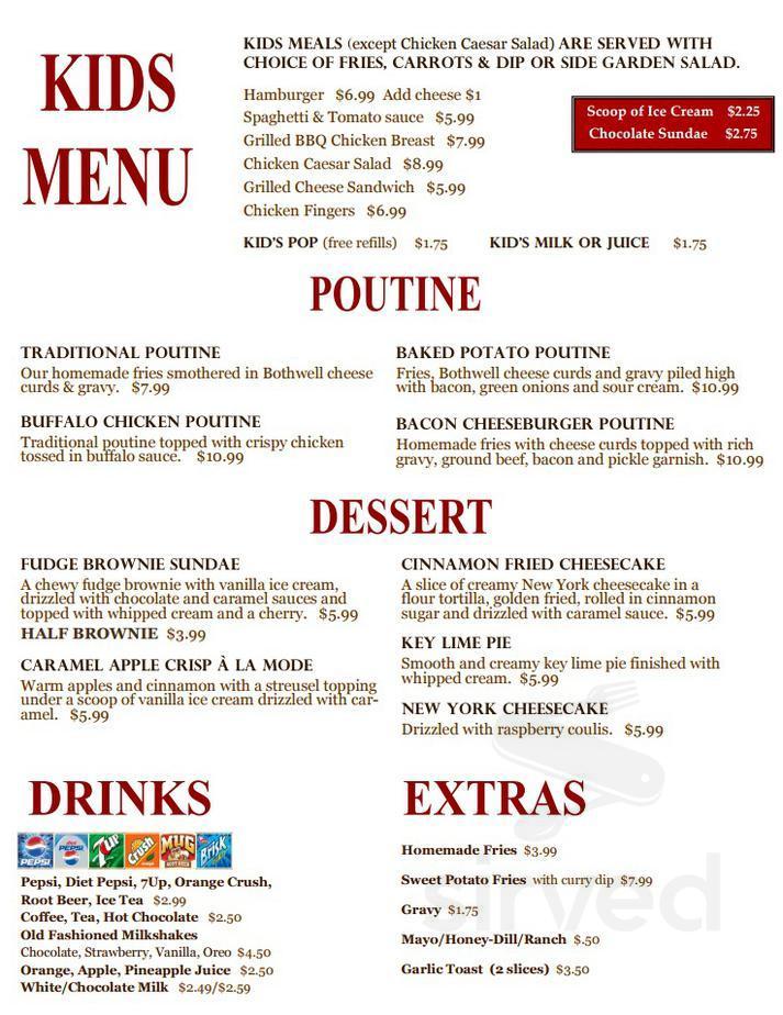 Menu for Jonesy's Restaurant + Lounge in East Saint Paul, MB | Sirved