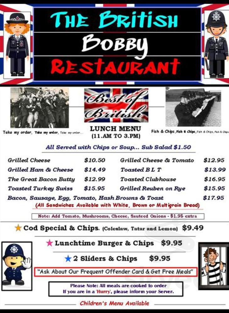 British Bobby Restaurant menus in Parksville, British Columbia, Canada