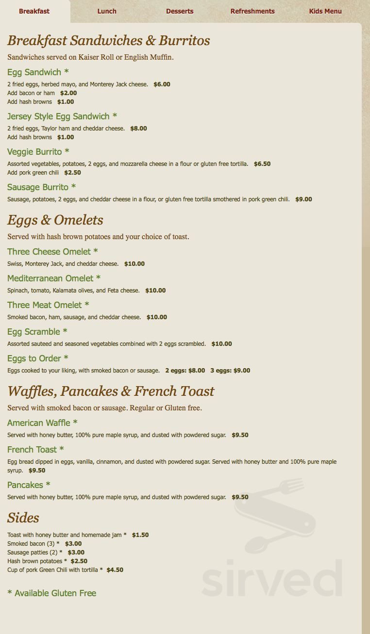 Dandelions Cafe menu in Evergreen, Colorado, USA