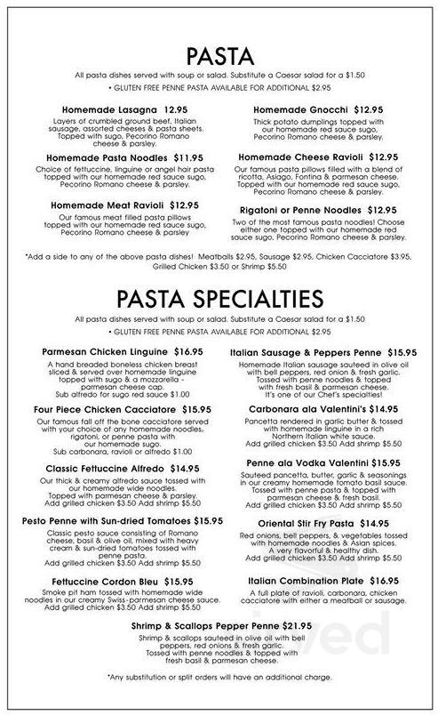 Menu - Chisholm MN's Valentini's Supper Club | Sirved