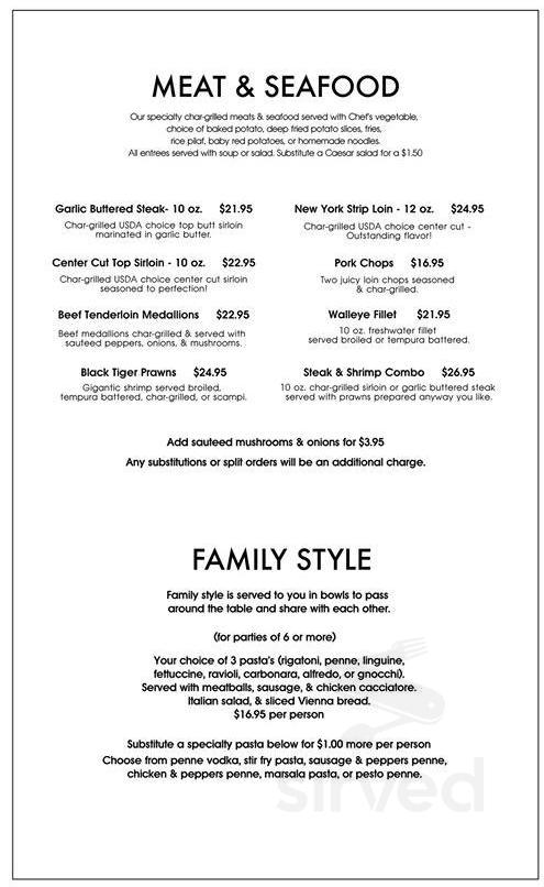 Valentini's Supper Club menu in Chisholm, Minnesota, USA