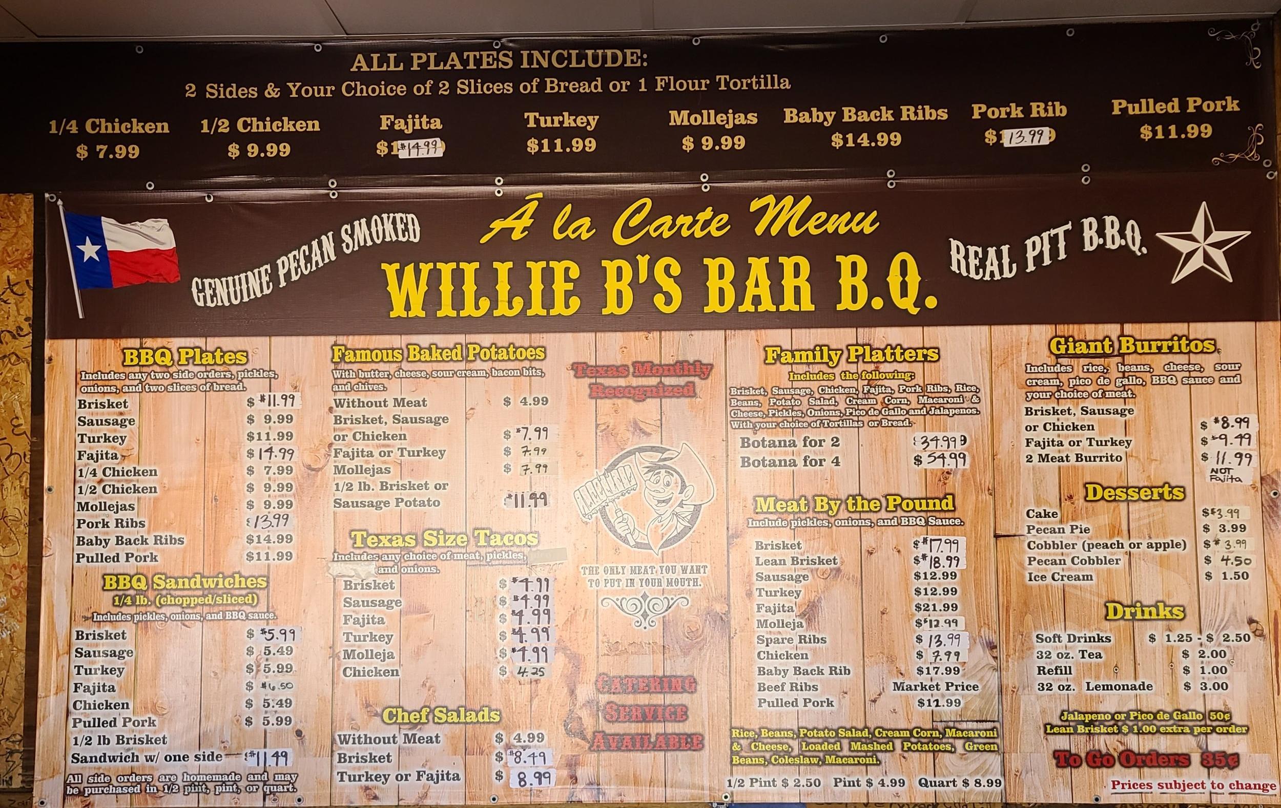 Willie B's Barbeque menus in Edinburg, Texas, United States