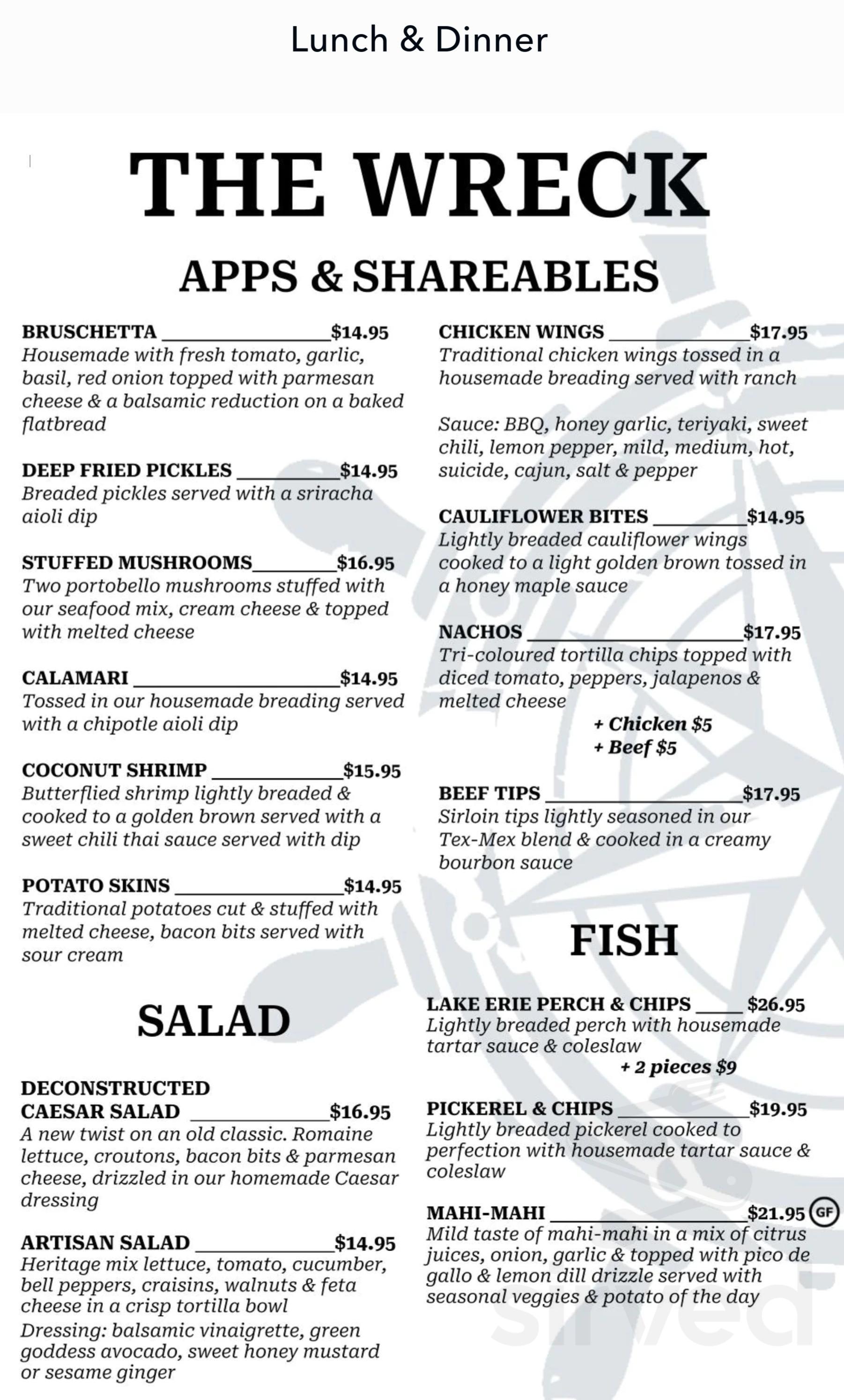 The Wreck at Colchester Harbour menus in Harrow, Ontario, Canada