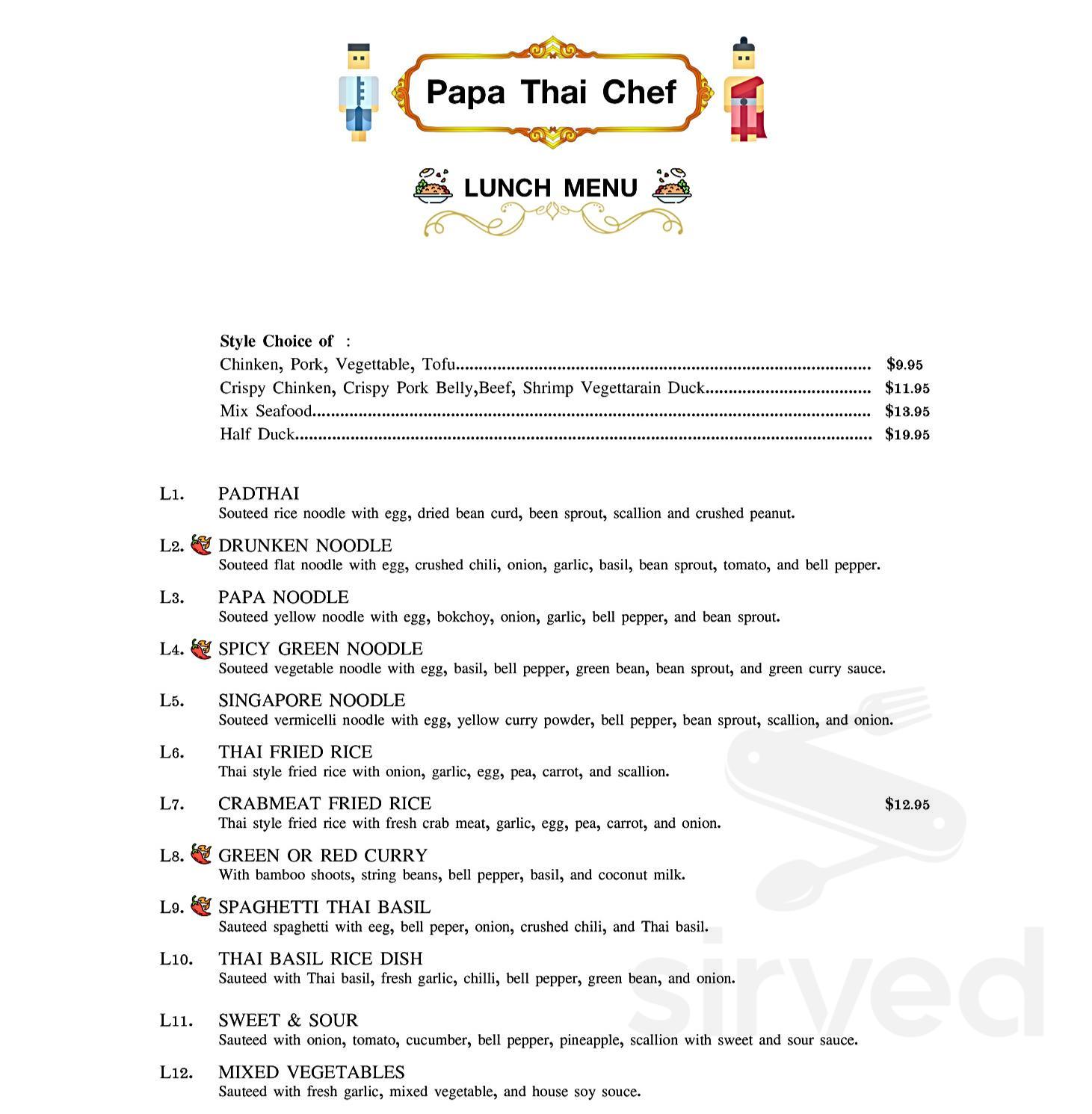 Papa Thai Chef menu in Bloomfield, New Jersey, USA
