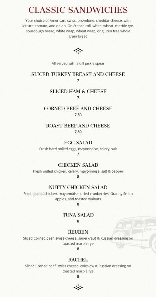 Tailgate Picnic menu in South Hadley, Massachusetts, USA