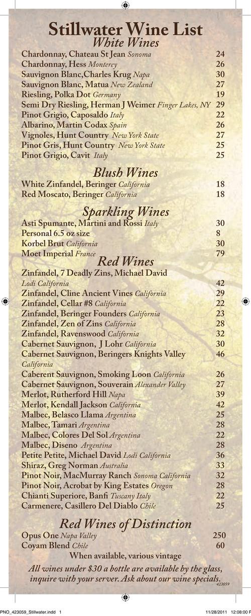 Stillwater Restaurant menu in Lowville, New York, USA