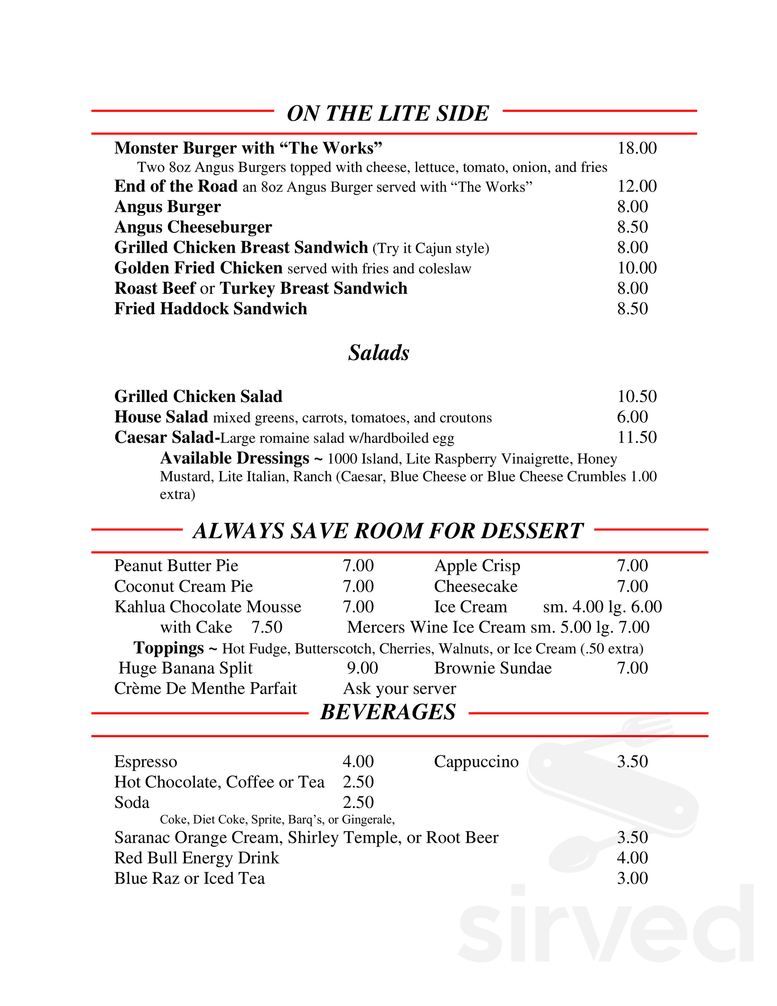 Stillwater Restaurant menu in Lowville, New York, USA