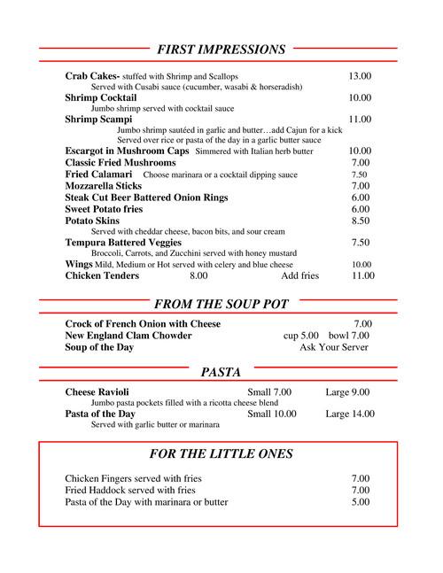 Stillwater Restaurant menu in Lowville, New York, USA