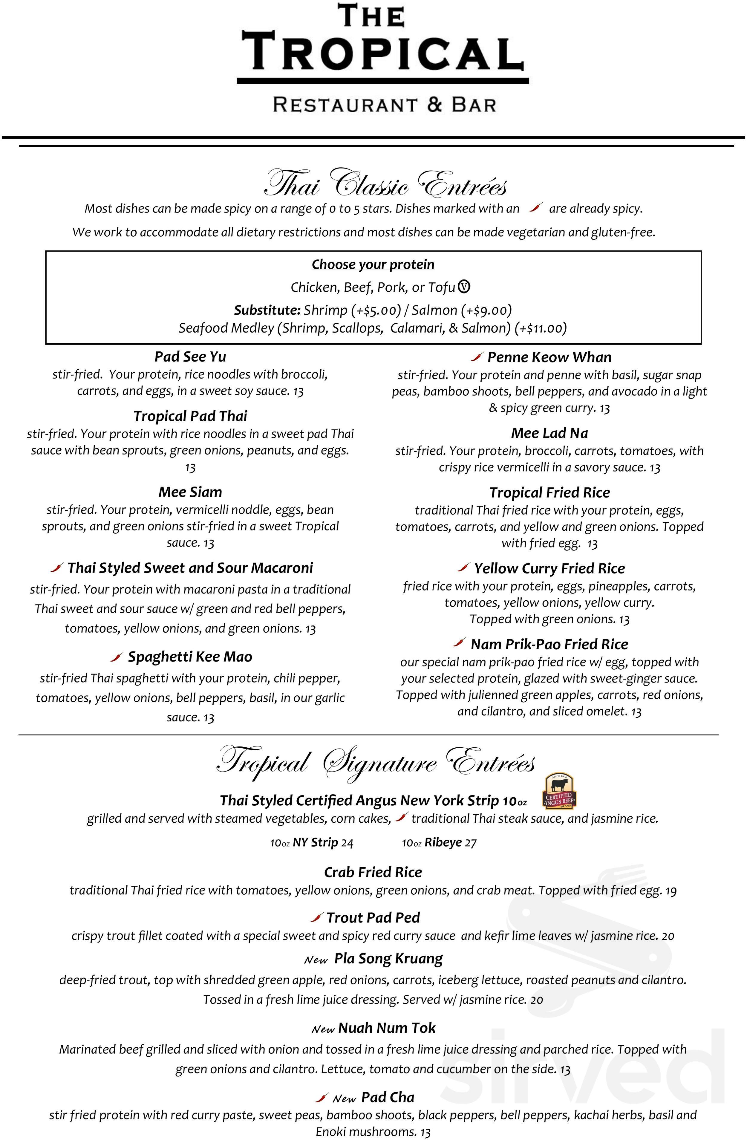 Tropical Restaurant & Bar menu in Tulsa, Oklahoma, USA