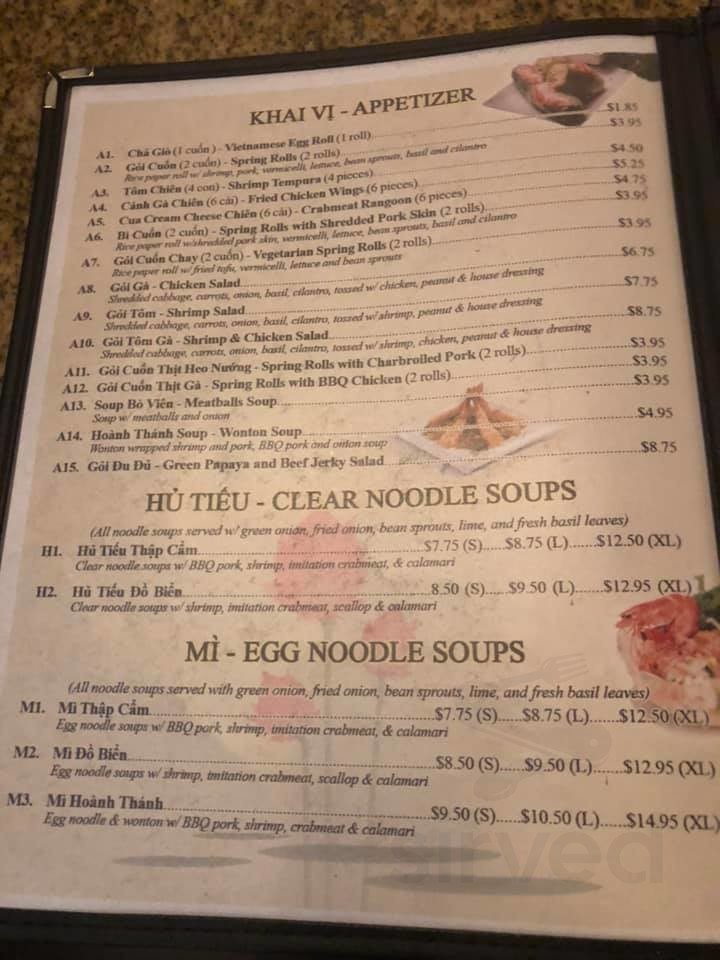 Viet Huong menu in Huntsville, Alabama, USA