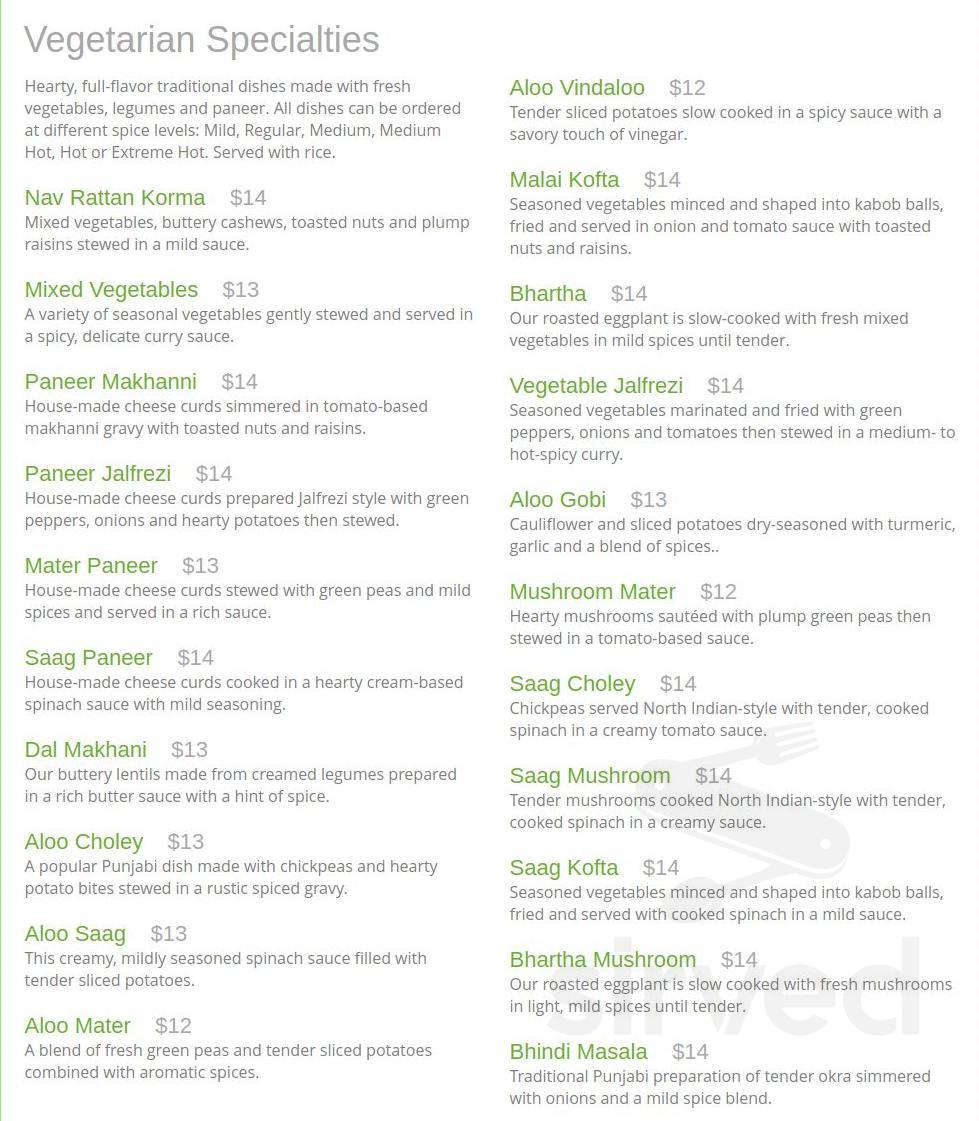 Menu - Bexley OH's Khaab Indian Kitchen & Bar | Sirved