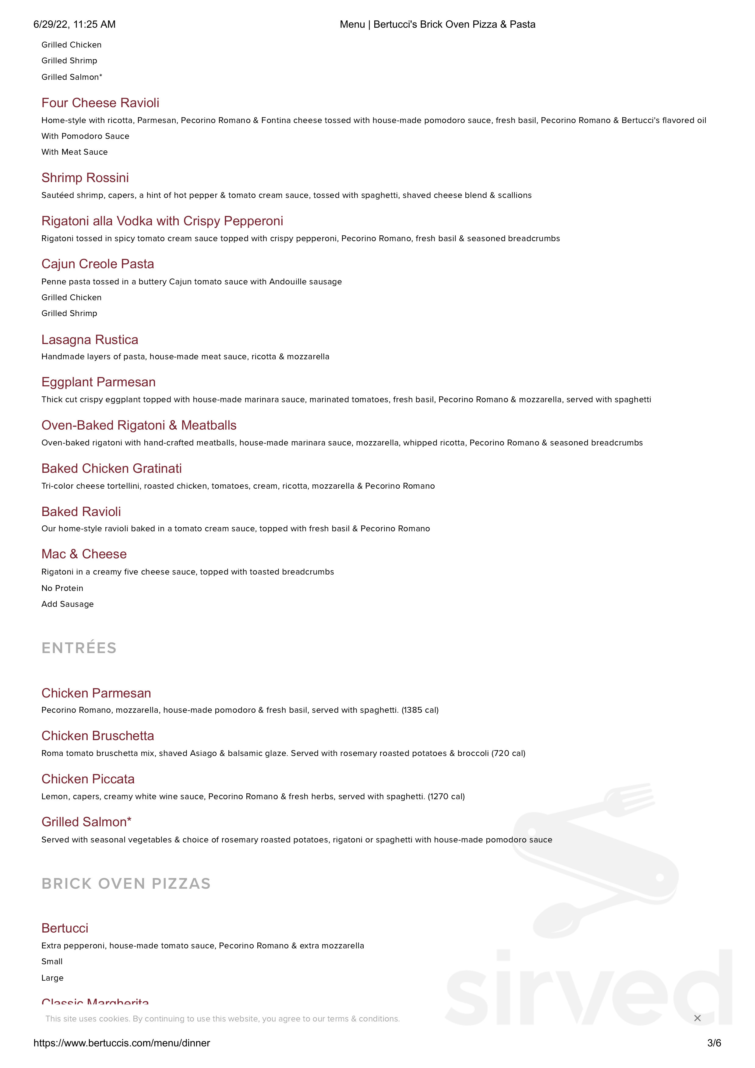Menu - Reading MA's Bertucci's Italian Restaurant | Sirved