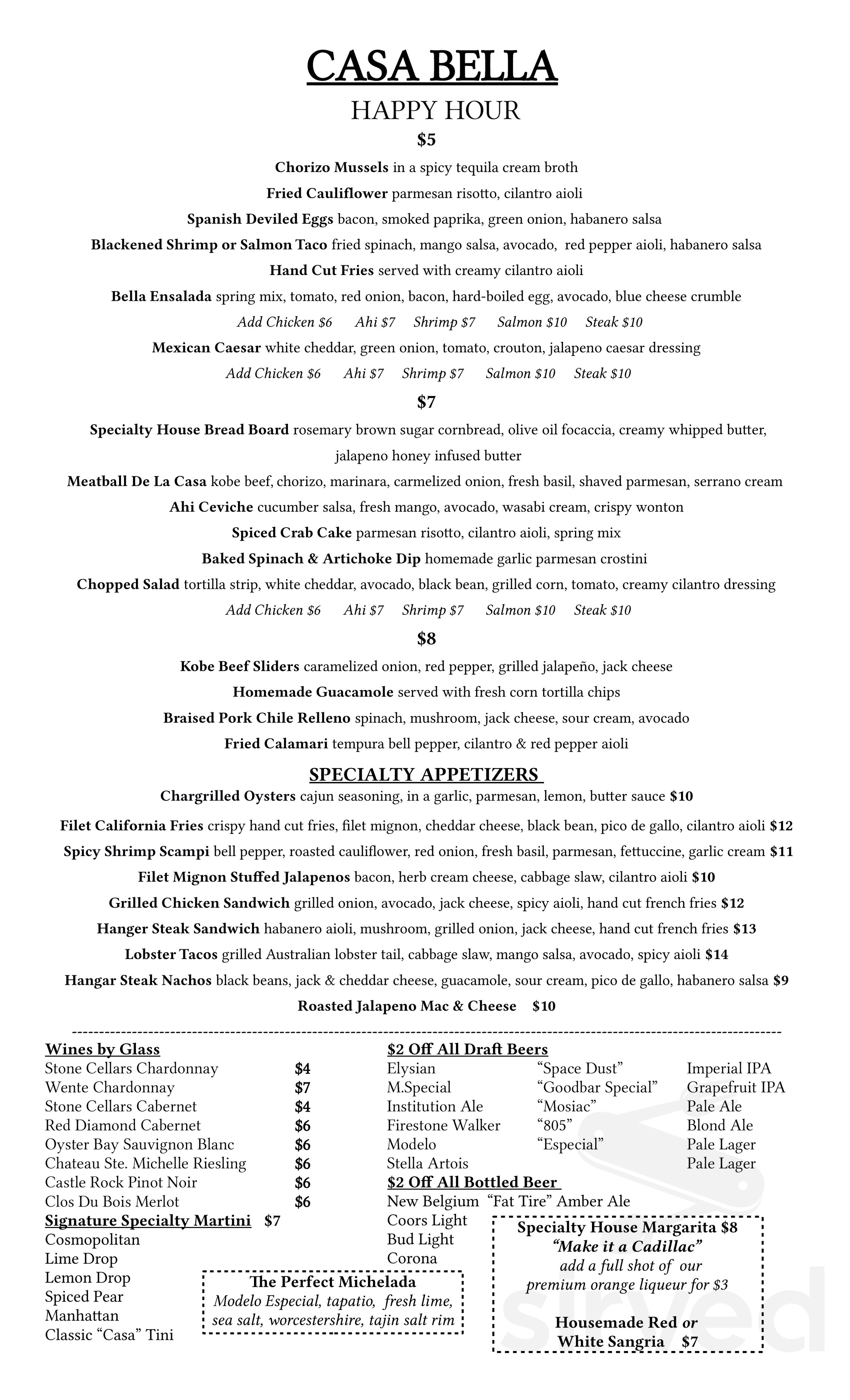 Casa Bella menu in Ventura, California, USA