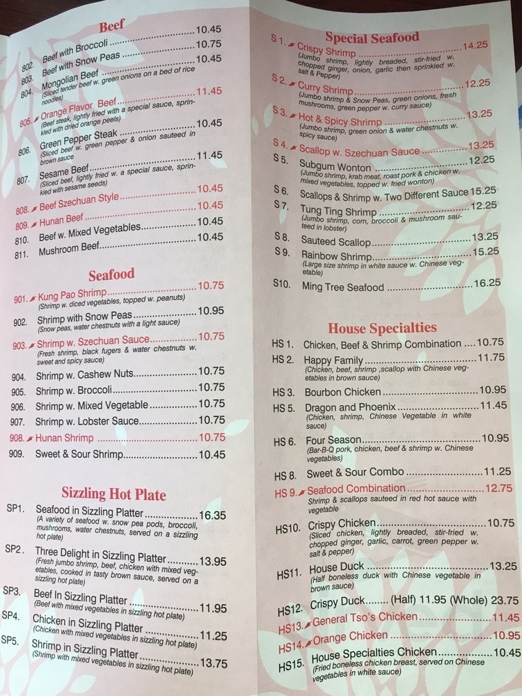 Ming Tree Garden menu in Crawfordville, Florida, USA