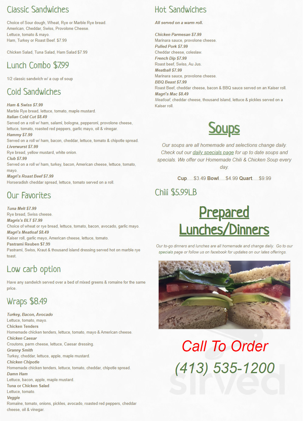 Menu for Magri's Fruit Co. and Deli in Chicopee, MA | Sirved