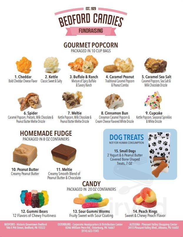 Bedford Candies menu in Bedford, Pennsylvania, USA