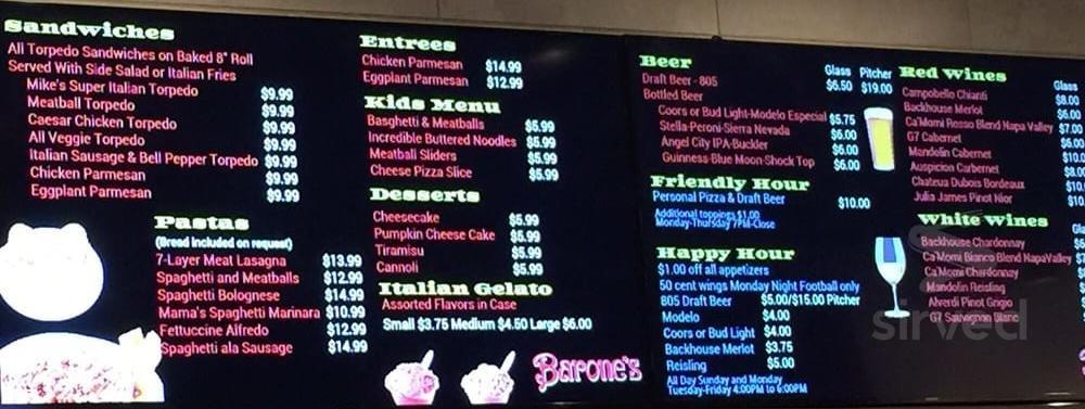 Barones Pizzeria - Westlake Village menus in Westlake Village ...