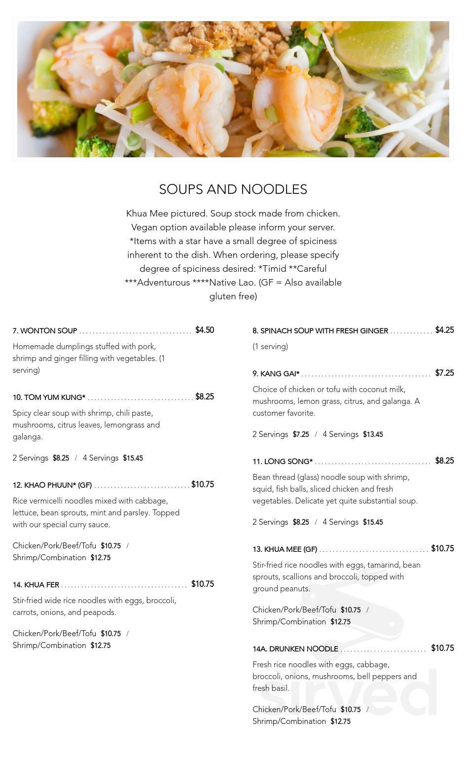 Lao Laan-Xang Restaurant menus in Madison, Wisconsin, United States