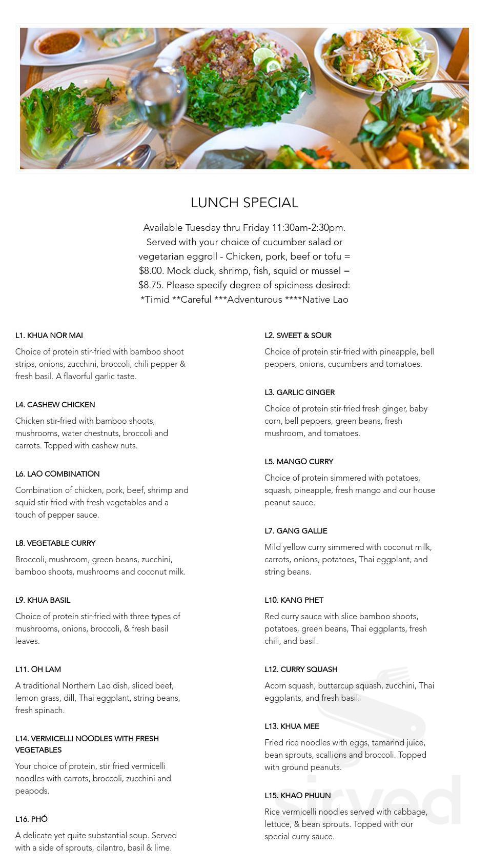 Lao Laan-Xang Restaurant menus in Madison, Wisconsin, United States