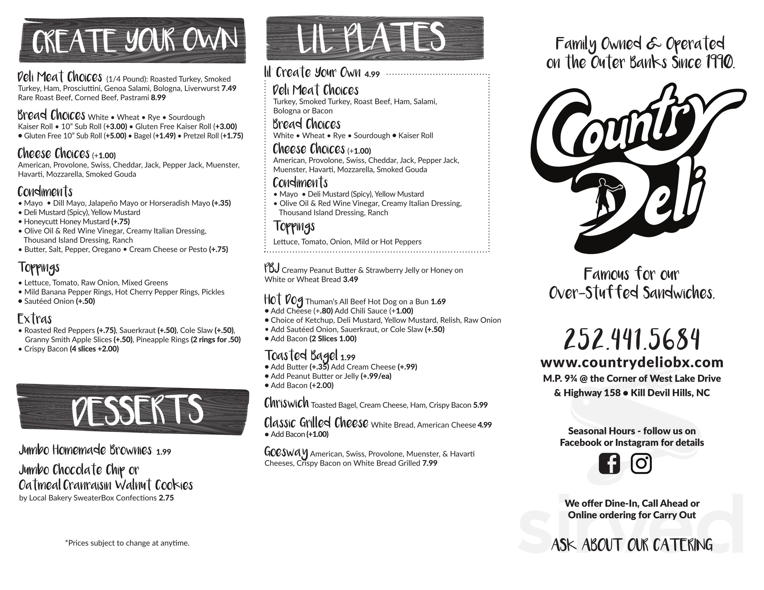 Country Deli menu in Kill Devil Hills, North Carolina, USA