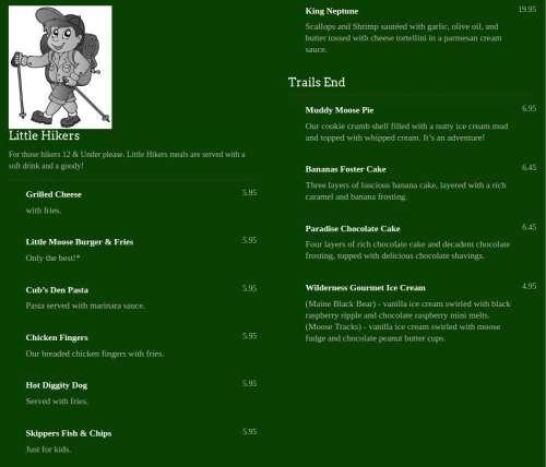 Muddy Moose Restaurant & Pub menu in North Conway, New Hampshire, USA