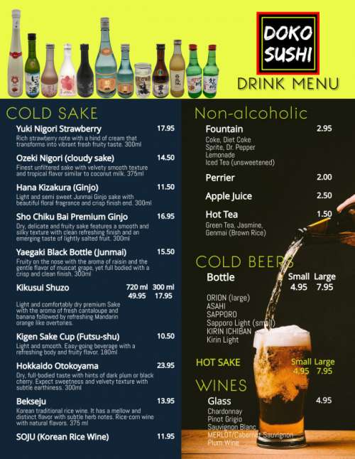 Doko Sushi menu in Tarzana, California, USA