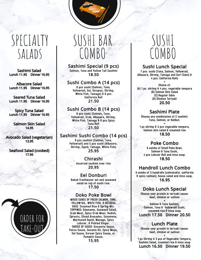 Doko Sushi menu in Tarzana, California, USA