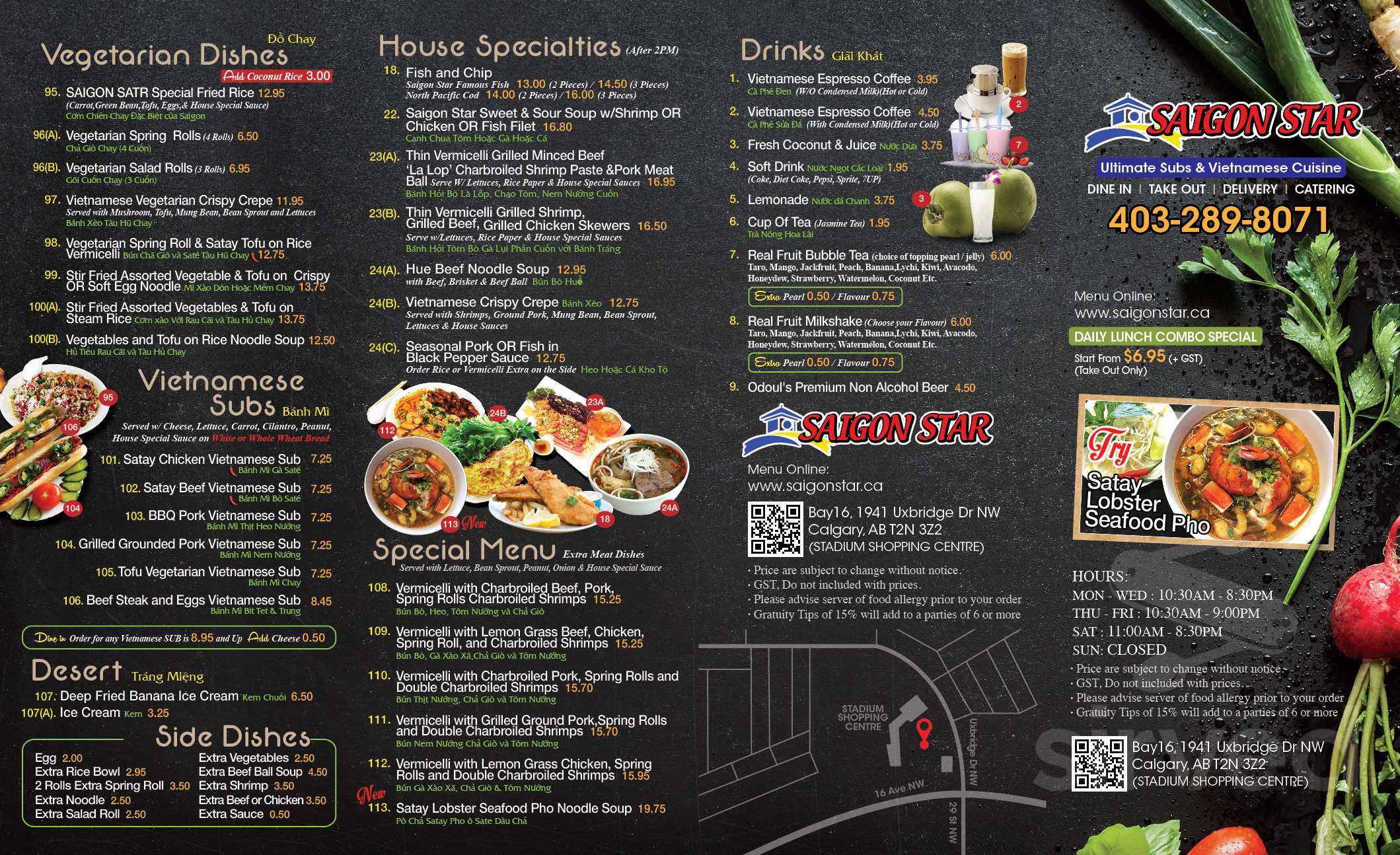 SAIGON STAR Ultimate Subs & Grill menus in Calgary, Alberta, Canada