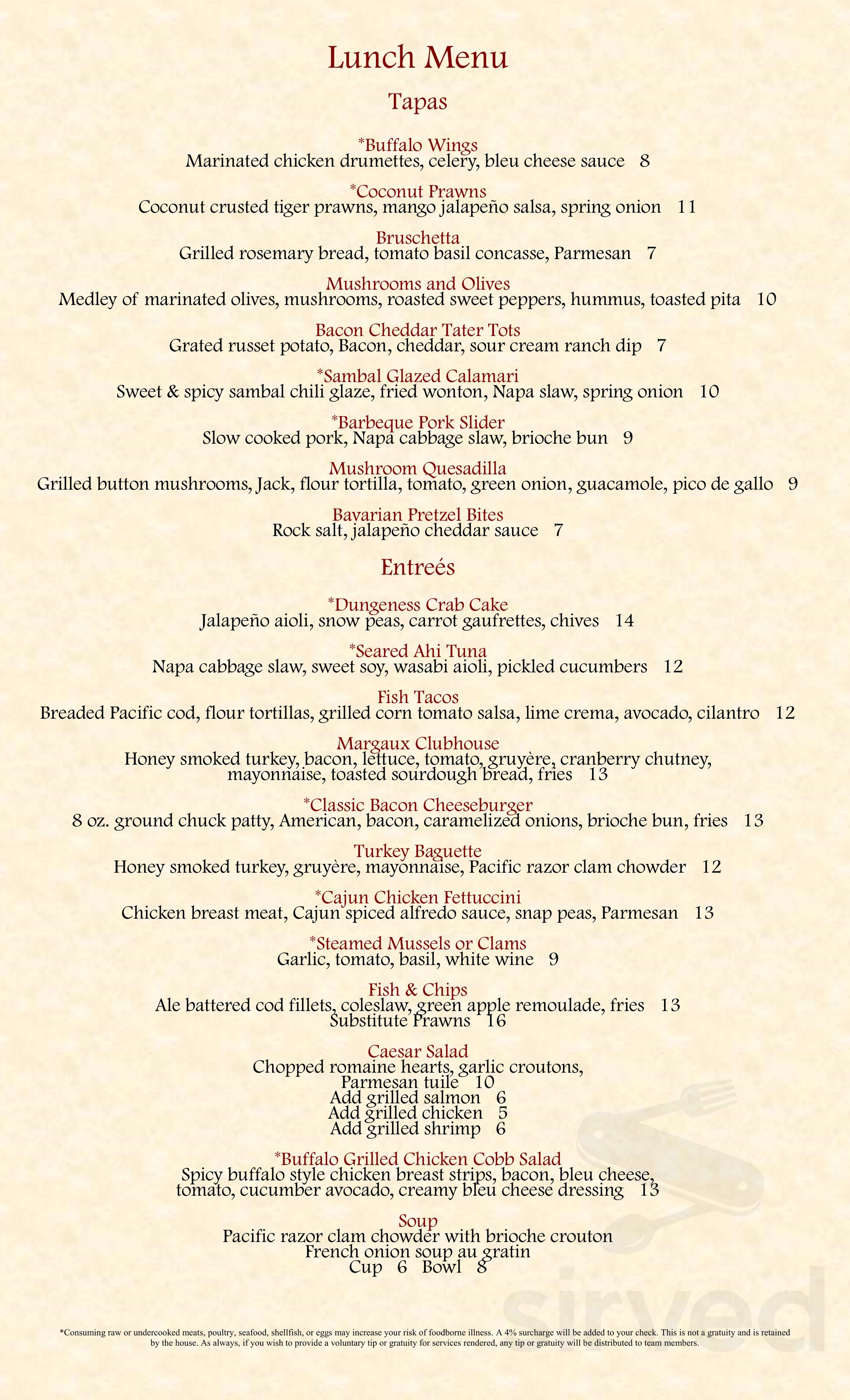 Margaux menu in Seattle, Washington, USA