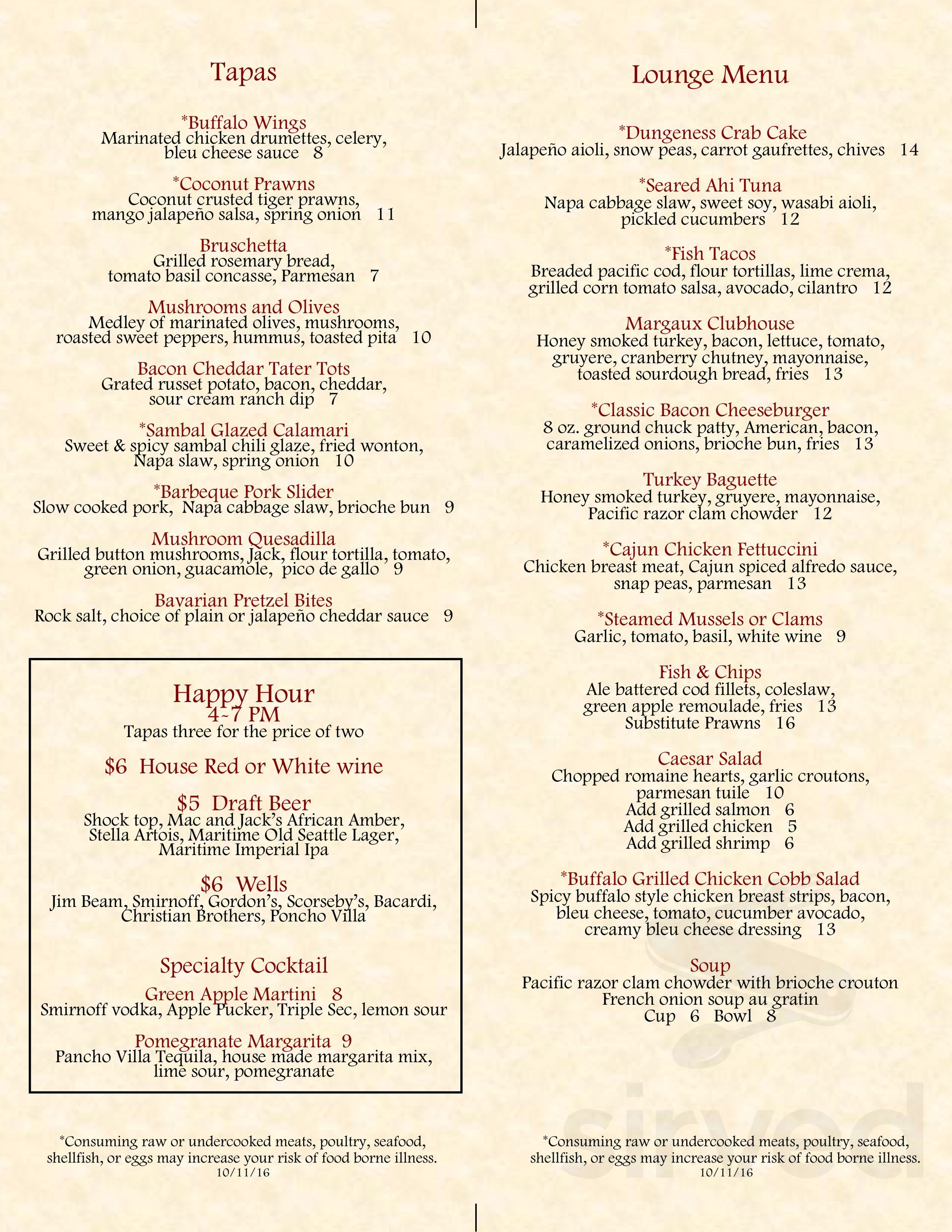 Menu - Seattle WA's Margaux | Sirved