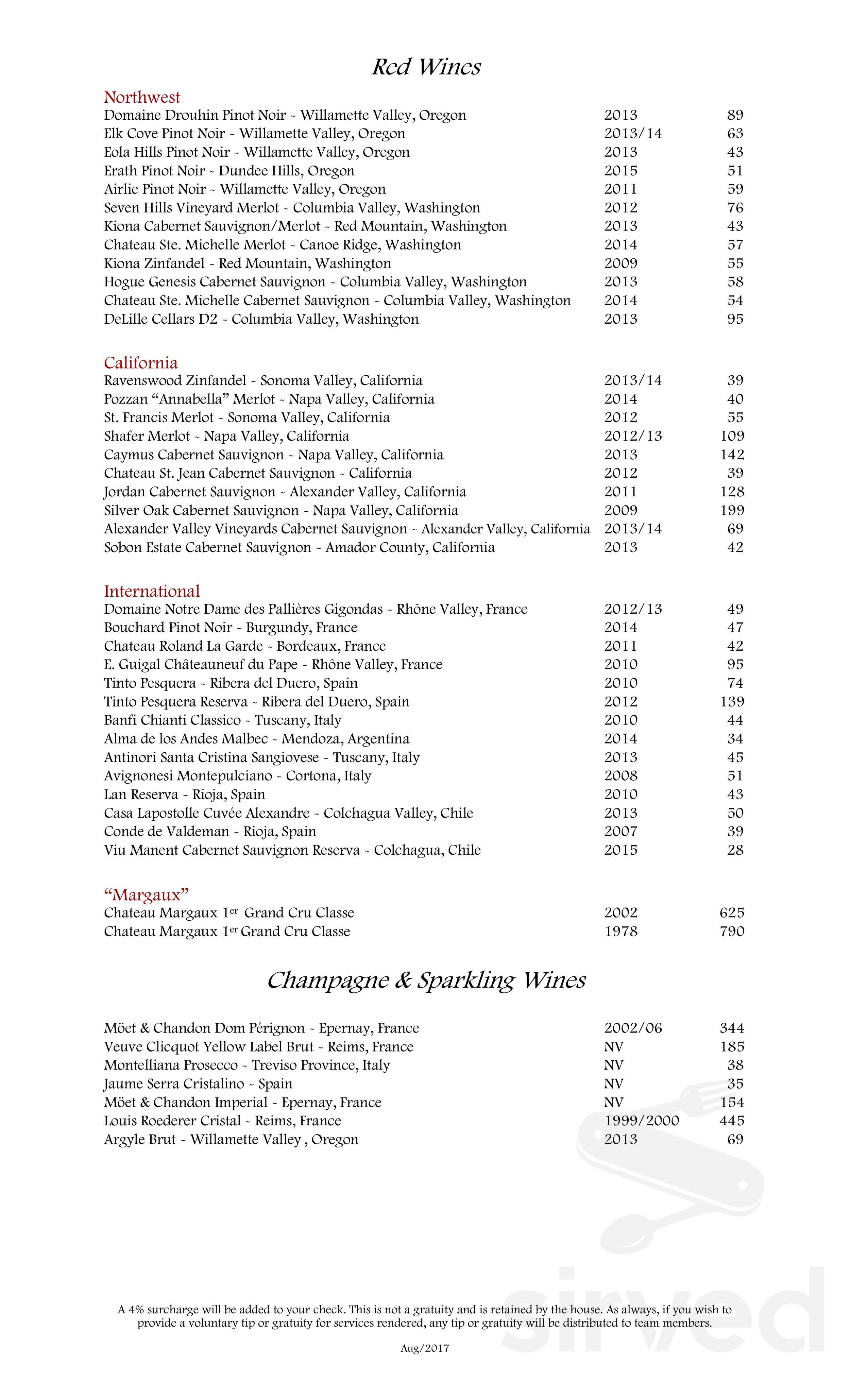 Margaux menu in Seattle, Washington, USA