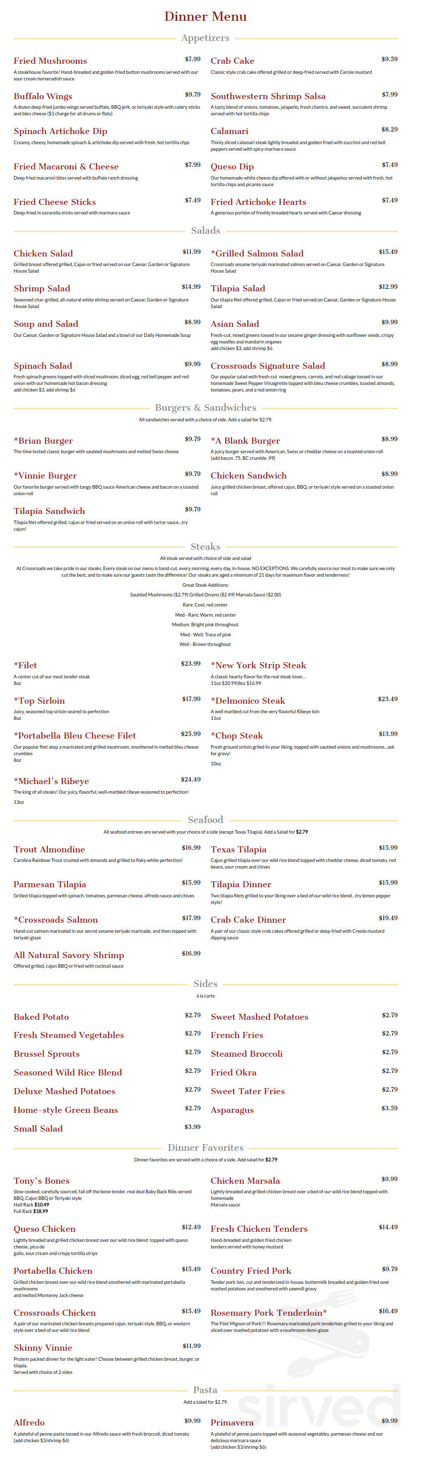 Crossroads Bar And Grille menus in Flowery Branch, Georgia, United States