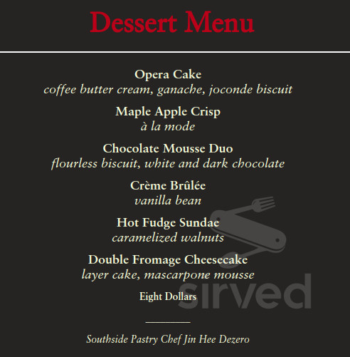 Southside Steakhouse menu in Rutland, Vermont, USA