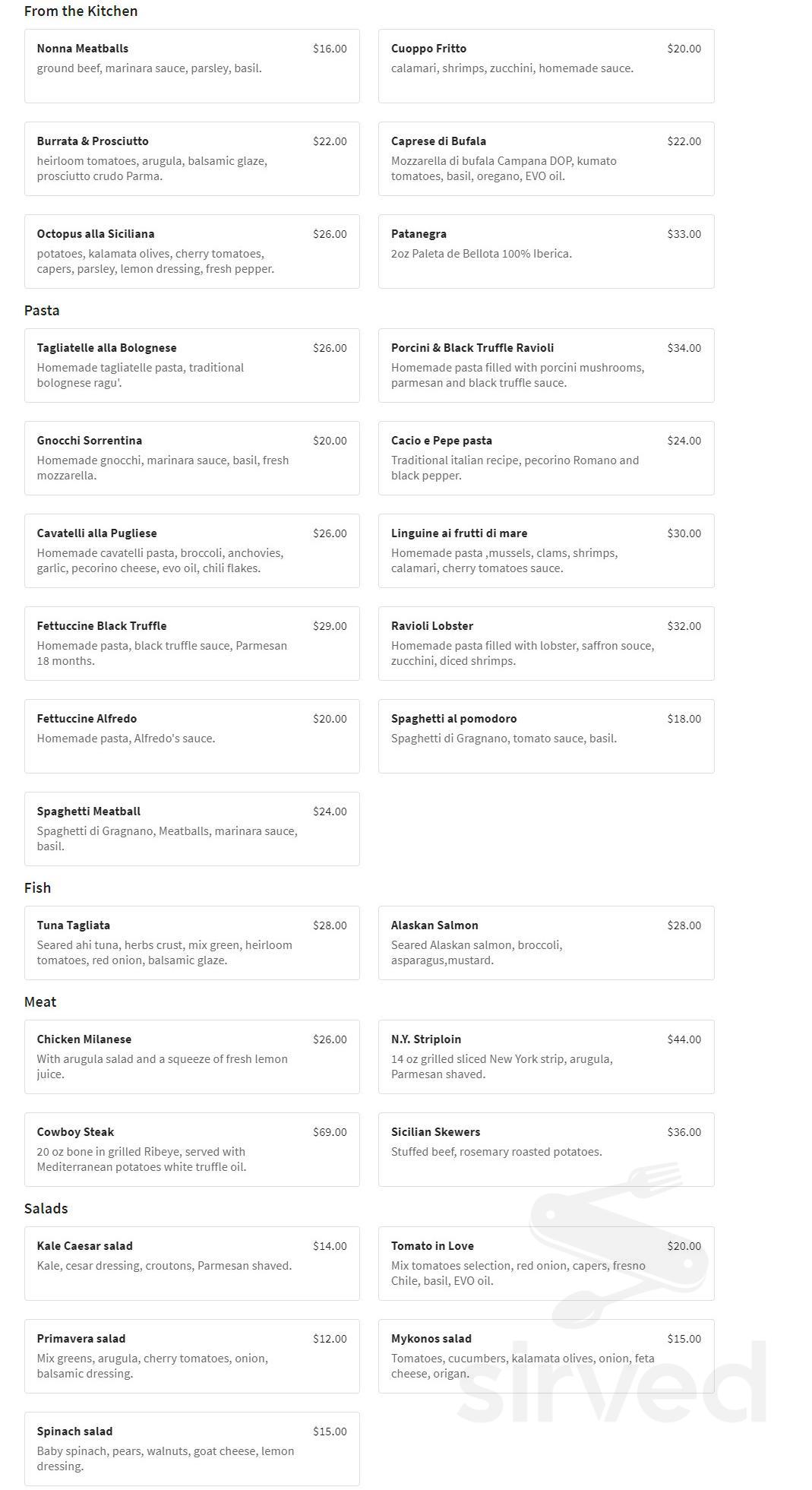 Petralunga Restaurant menu in North Bay Village, Florida, USA