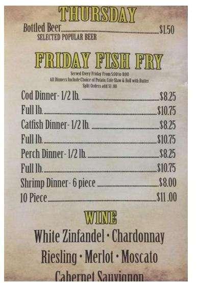 The Friendly Tap menu in Plano, Illinois, USA