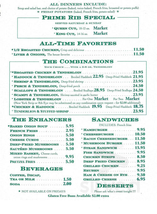 Menu for Waters Supperclub in New London, WI | Sirved