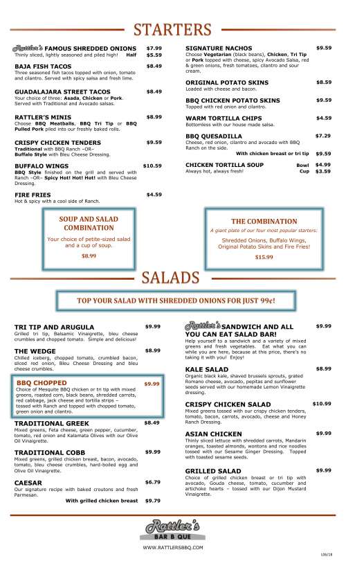 Rattler's Bar B Que menu in Santa Clarita, California, USA