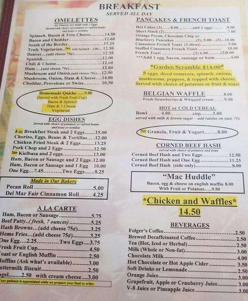 Huddle menu in San Diego, California, USA