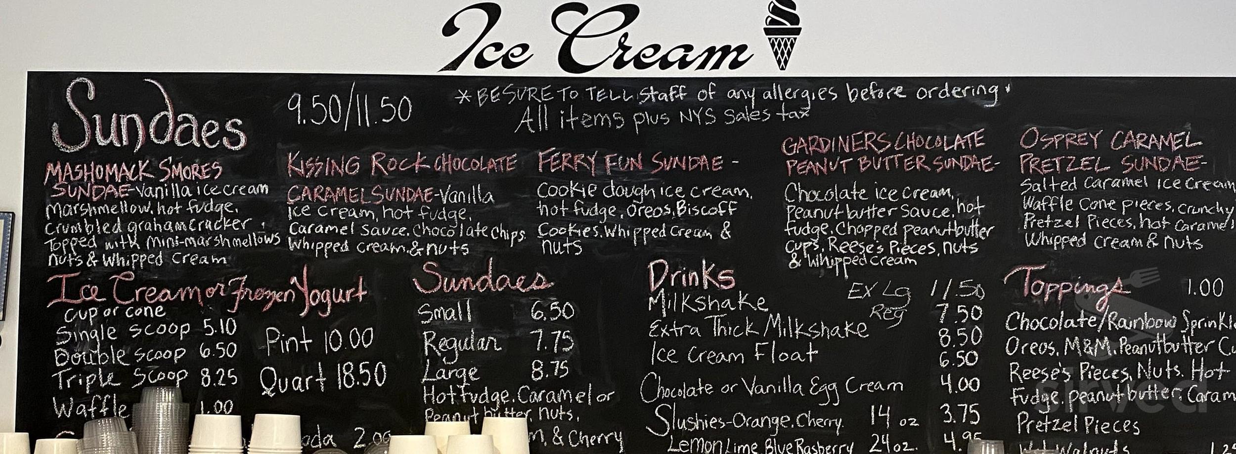 Tuck Shop menu in Shelter Island, New York, USA