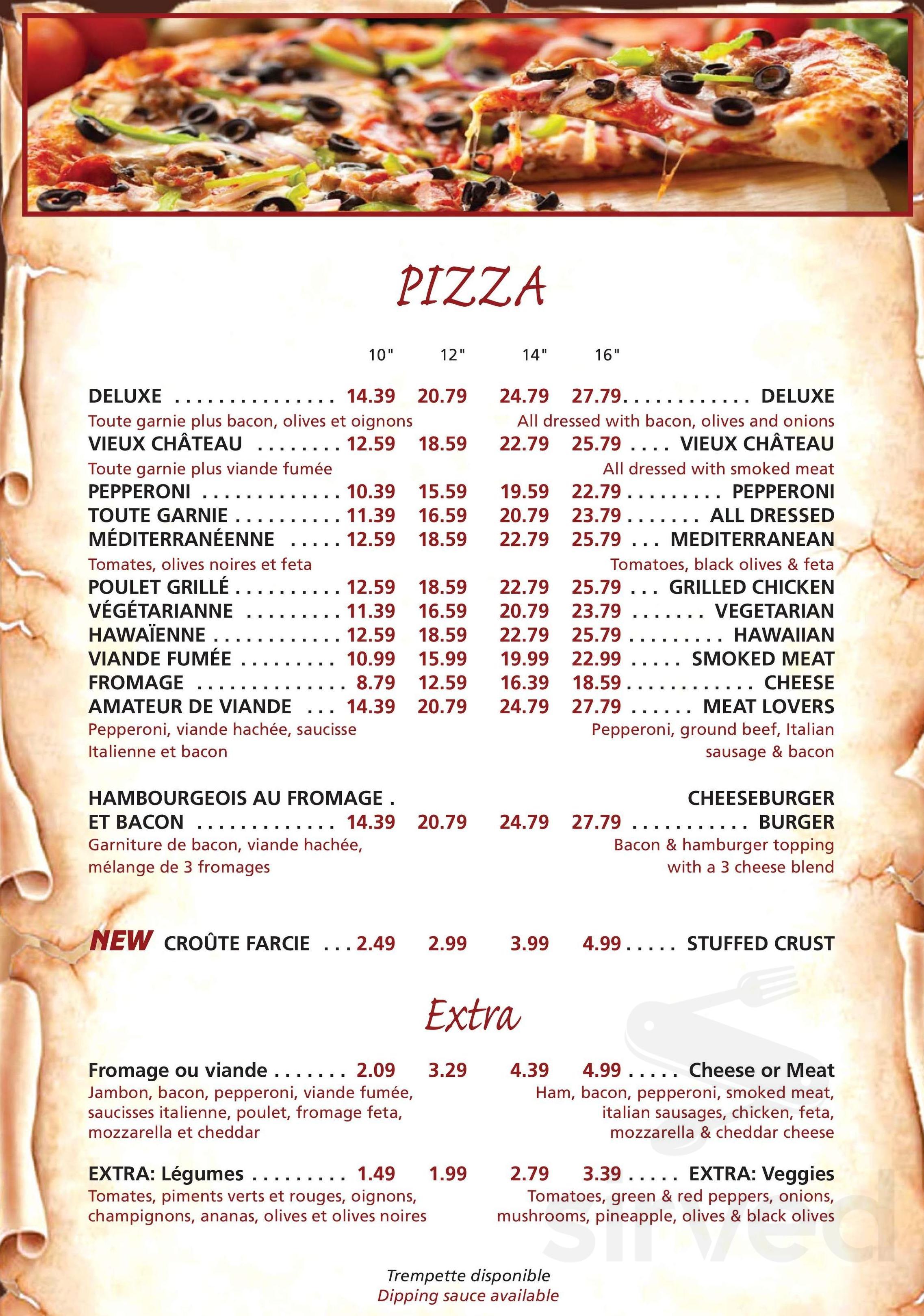 Le Vieux Château Restaurant menu in Hawkesbury, Ontario, Canada