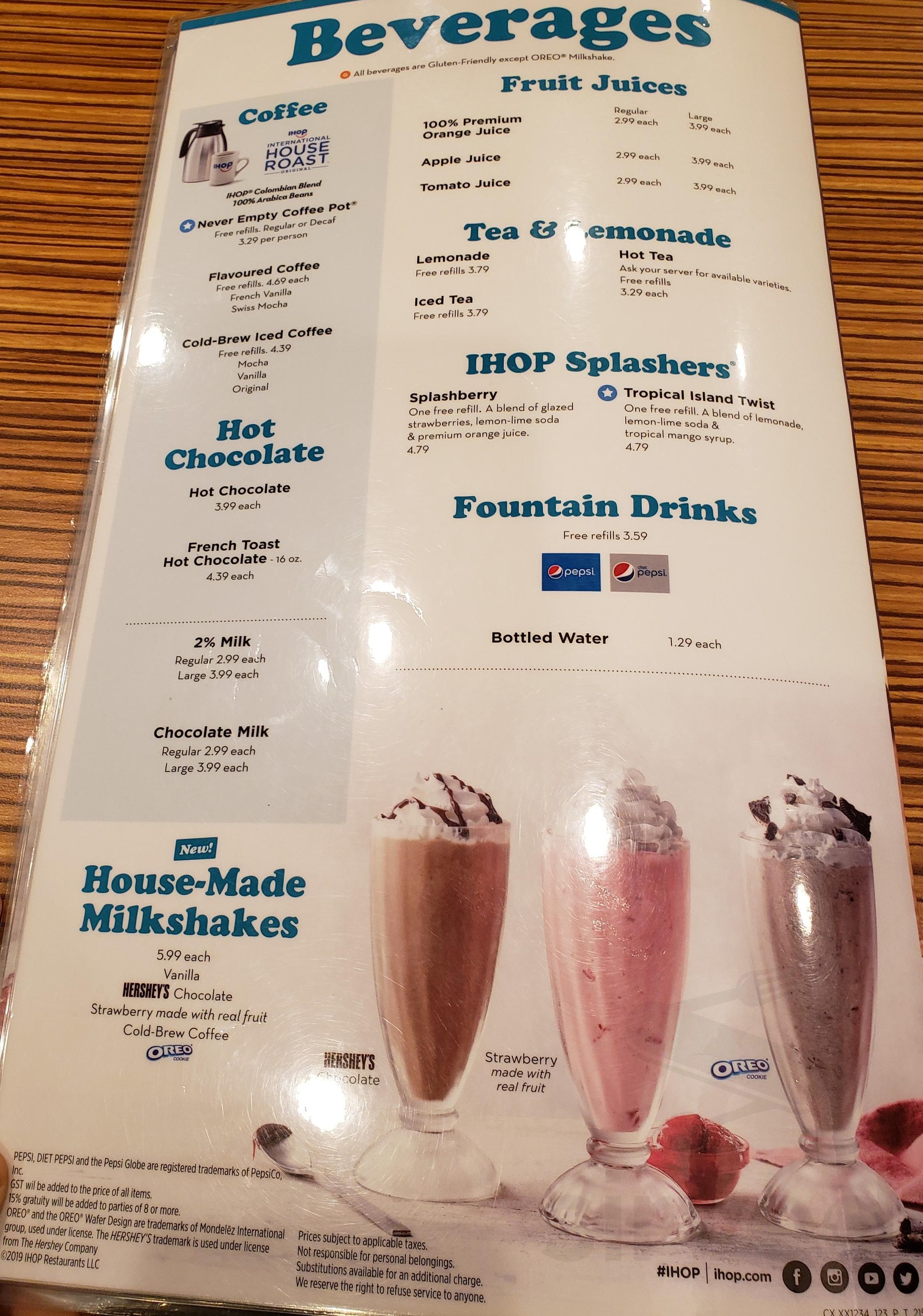 IHOP menus in Moncton, New Brunswick, Canada