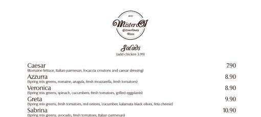 Mister O1 Extraordinary Pizza Menu - Boca Raton, Florida | Sirved