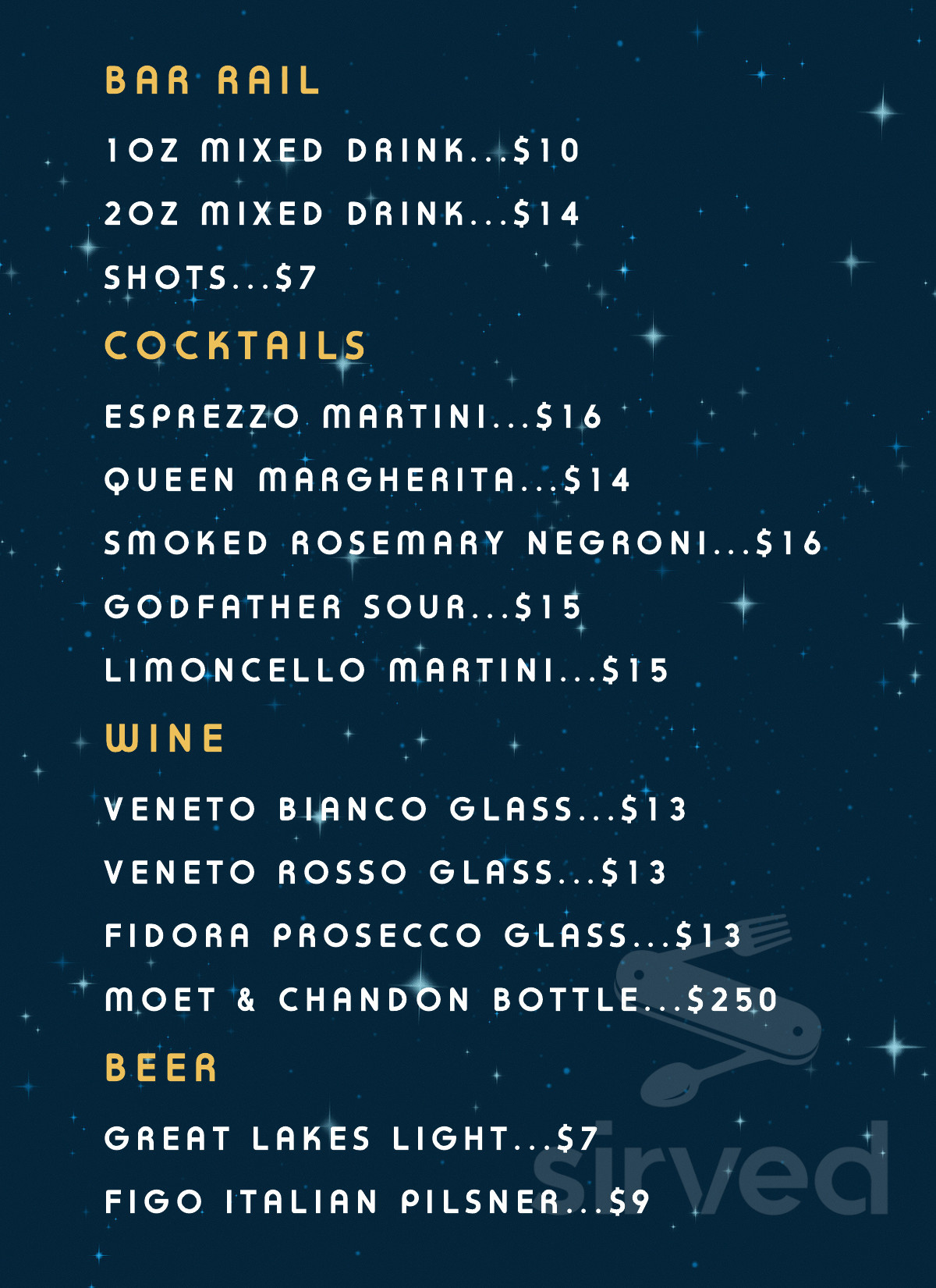 Sprezzatura Spaghetti Disco menu in Toronto, Ontario, Canada